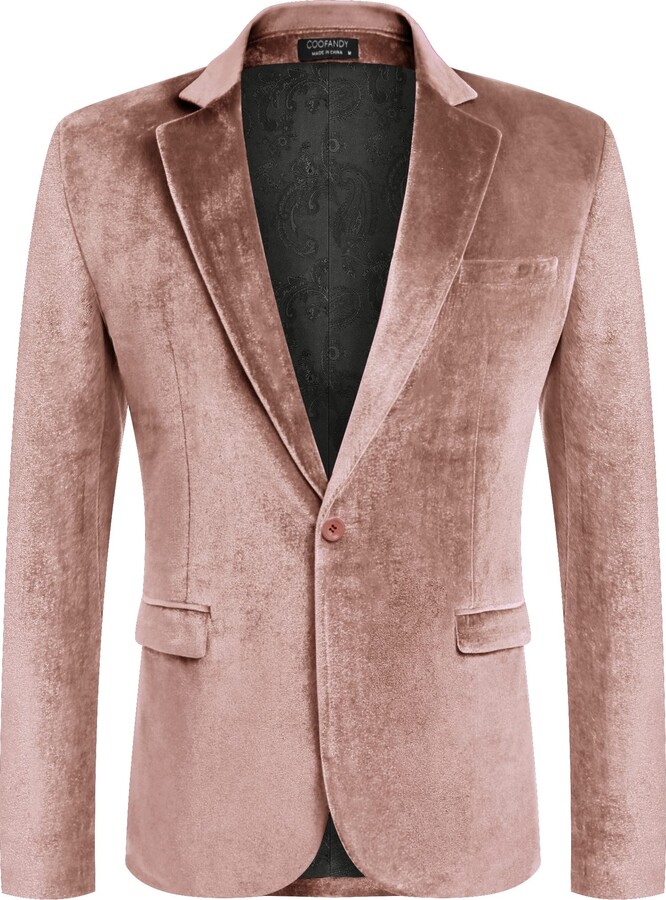 COOFANDY Men's Velvet Blazer Notched Lapel Velour Suit Jacket One ...