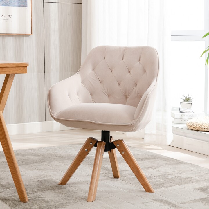 NINEDIN Modern Home Office Desk Chair, Solid Wood Tufted Upholstered ...
