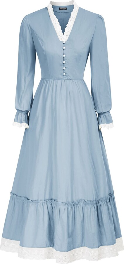 Scarlet Darkness Women Pioneer Colonial Costume V Neck Prairie Civil ...