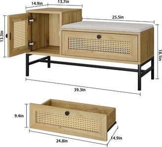 Trinity Rattan Shoe Bench Entryway Bench with Storage Drawer and ...