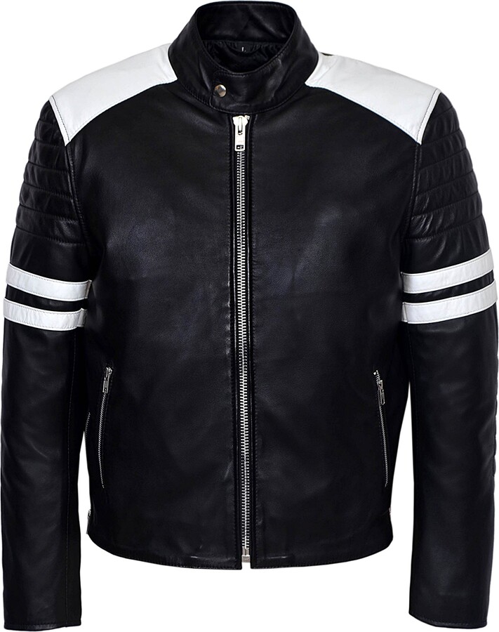 Smart Range Leather Men's Mayhem Black with White Stripe Biker Style ...