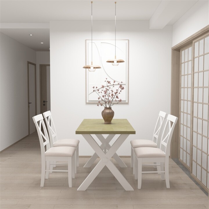 BESTCOSTY 5 Pieces Farmhouse Rustic Wood Dining Table Set w/ 4 Chairs ...