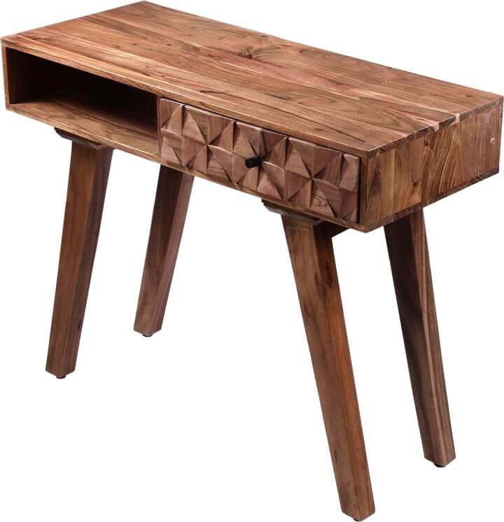 NINEDIN 37" Acacia Wood Home Office Desk 3D Accent Drawer Hutch Desk ...