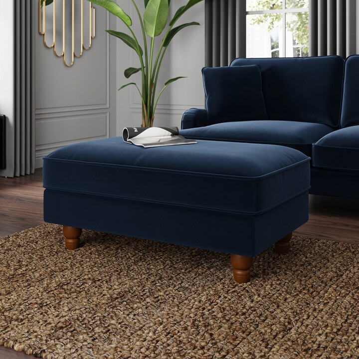 Dunelm Beatrice Matte Velvet Luxe Navy Large Storage Footstool Matte ...