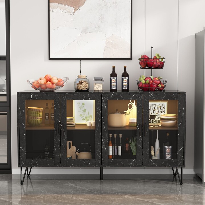 Timechee Sideboard Console Table Bookcase with Glass Doors Bluetooth ...