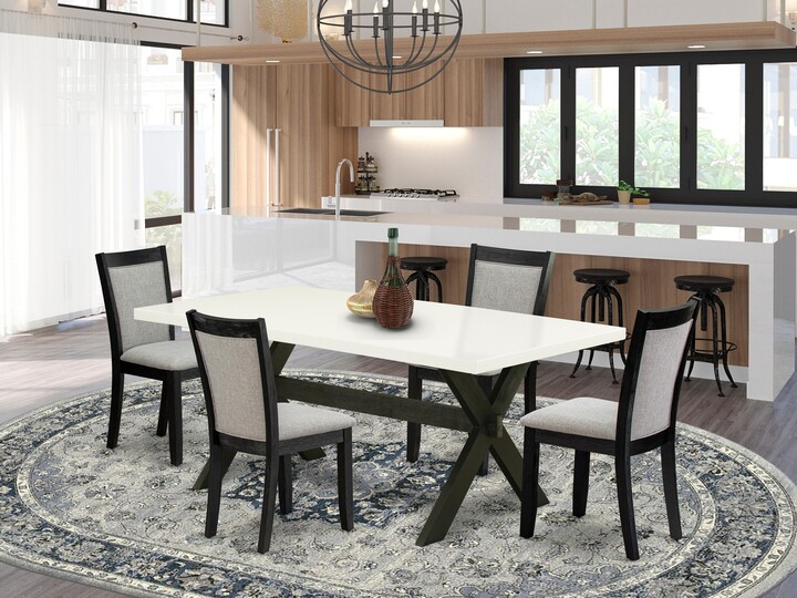 East West Furniture Dining Set - Linen White Top Wood Dining Table with Trestle Base and Fabric ...