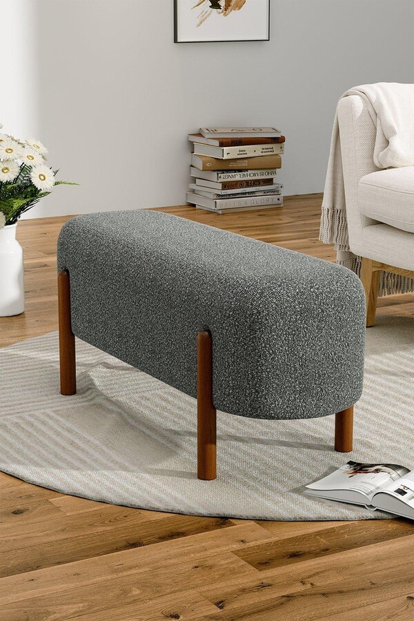 Living and Home Grey Polar Fleece Oval Shaped Bench Entryway Shoe ...