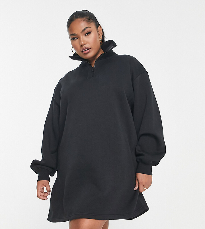 Threadbare Curve Threadbare Plus Jenna half zip mini sweater dress in ...