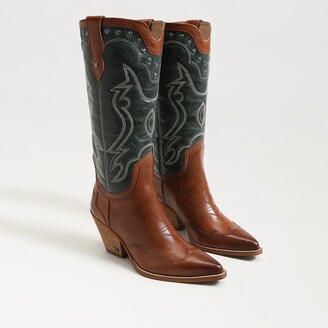 Sam Edelman James Wide Calf Western Boot Green/Copper Leather - ShopStyle