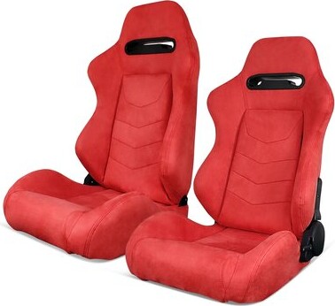 Modern Depo Universal Racing Seats Pair With Dual Sliders, Red Suede ...