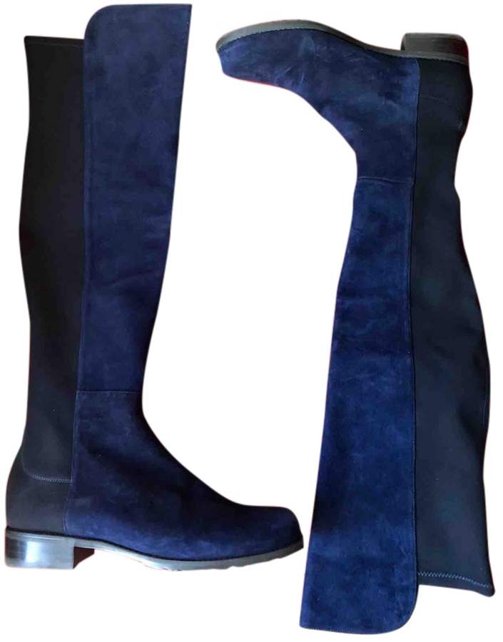 Stuart Weitzman Blue Suede Boots - ShopStyle