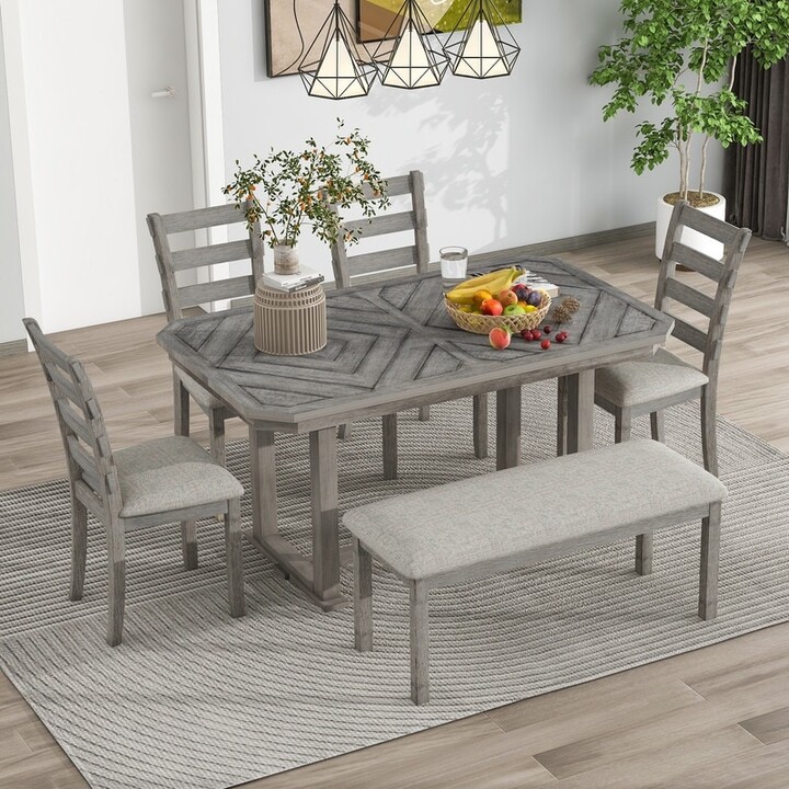 TiramisuBest 6-Piece 60inch Wood Grain Pattern Dining Table Set with ...