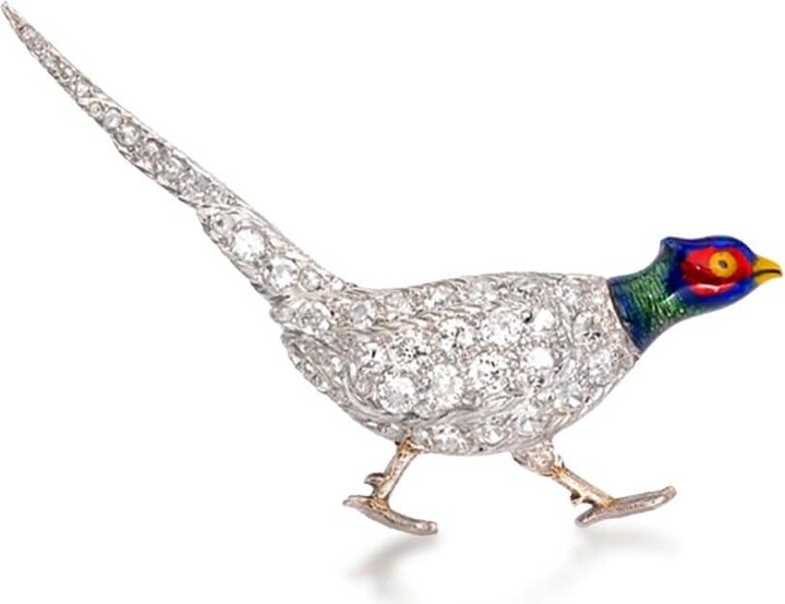 Pragnell Vintage Edwardian 18kt white gold Pheasant diamond brooch ...