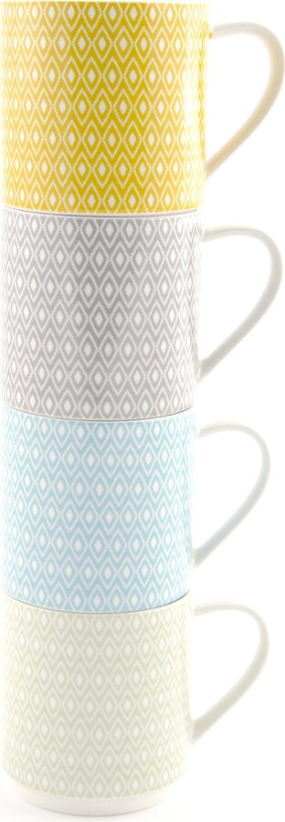 Dunelm Set of 4 Geo Skandi Stackable Mugs Cream/Yellow/Blue - ShopStyle