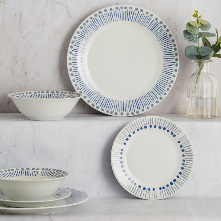 Dunelm Coastal 12 Piece Dinner Set White and Blue - ShopStyle
