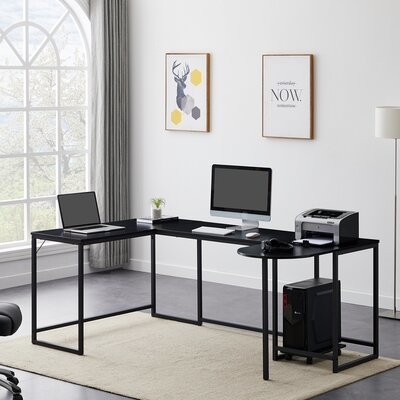 Inbox Zero U-Shaped Computer Desk, Industrial Corner Writing Desk With ...