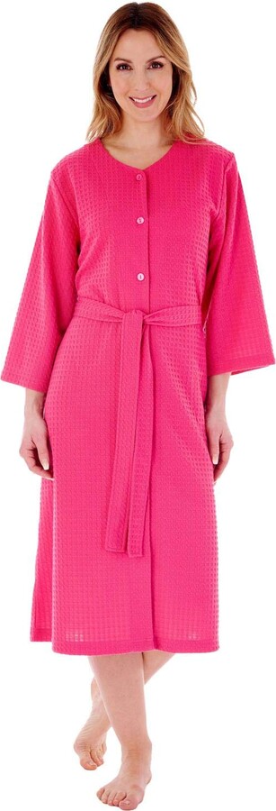 Slenderella Ladies Lightweight Waffle Button Up Robe Hotel Spa Dressing ...