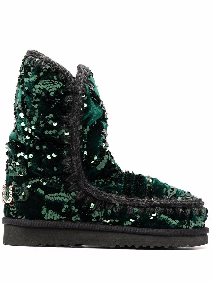 Mou Sequin-Embellished Shearling-Lined Boots - ShopStyle