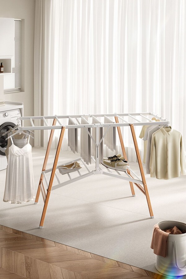 Living and Home Vertical Installation-Free Foldable Clothes Drying Rack ...
