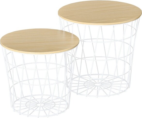 HOMCOM End Tables Set of 2, Nesting Tables with Storage, Round Accent ...