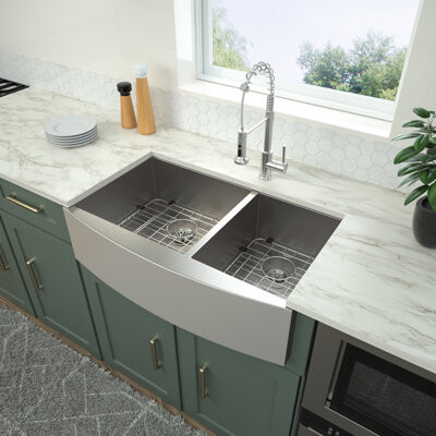 Logmey Stainless Steel 33" L x 20" W Double Basin Farmhouse Kitchen ...