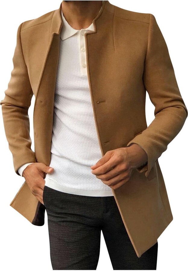 Generic Dress Jackets For Men Uk Mens Winter Coat Wool Coat Mid Length ...