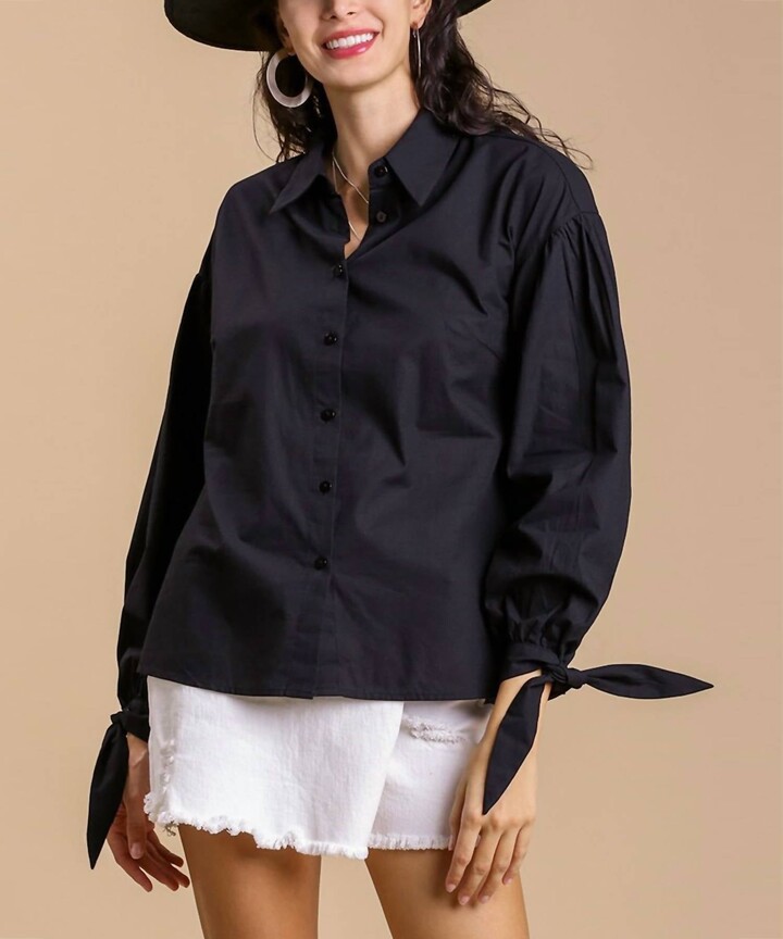 Umgee Button Top With Tie Sleeves In Black - ShopStyle