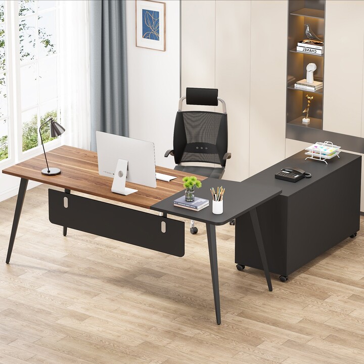 Farfarview Executive Desk L shape Office Desk with Drawers File Cabinet ...