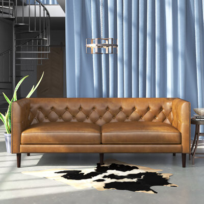 Simon Li Chesterfield Genuine Leather Tuxedo Arm Sofa - ShopStyle