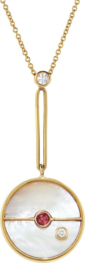 Retrouvaí Signature Mother of Pearl and Pink Spinel Compass Yellow Gold ...