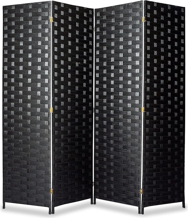 SereneLife Woven Fiber Room Divider - 4-Panel Portable Lightweight ...