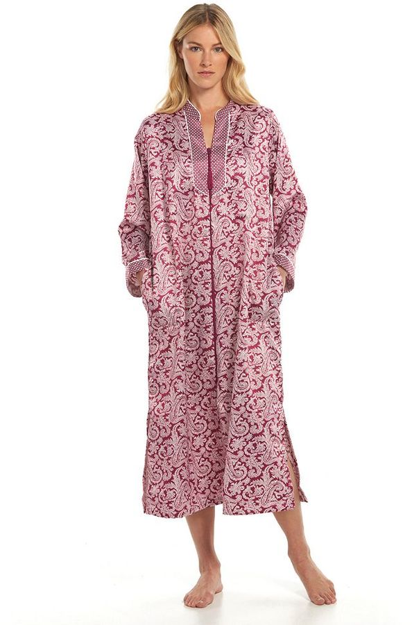 Women's Miss Elaine Essentials Brushed Back Satin Zip Caftan Robe ...