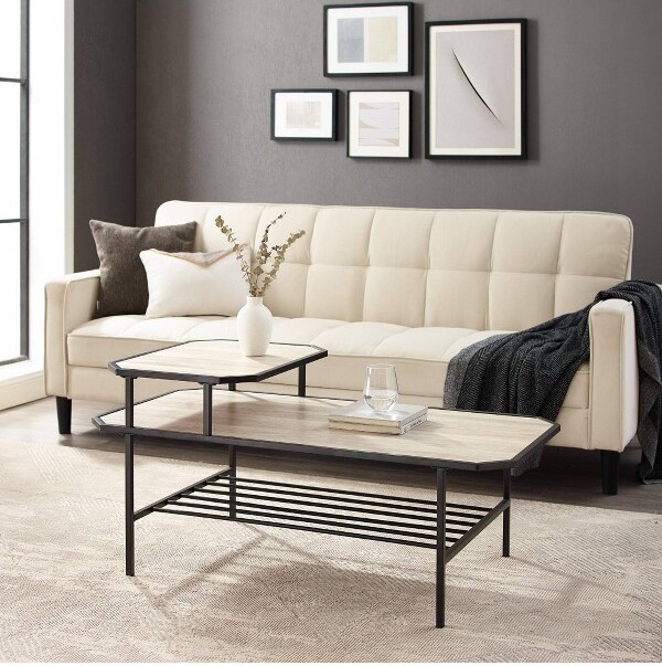 Modern 2 Tier Chamfered Corner Coffee Table Birch - Saracina Home ...
