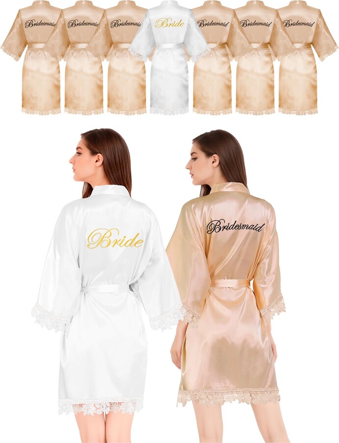 MORFORU 7 Pcs Bride Lace Robes Bridal Party Women Spa Robes Set for ...