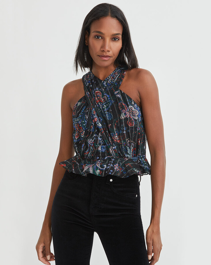 Veronica Beard Kailani Metallic Floral Halter Top - ShopStyle