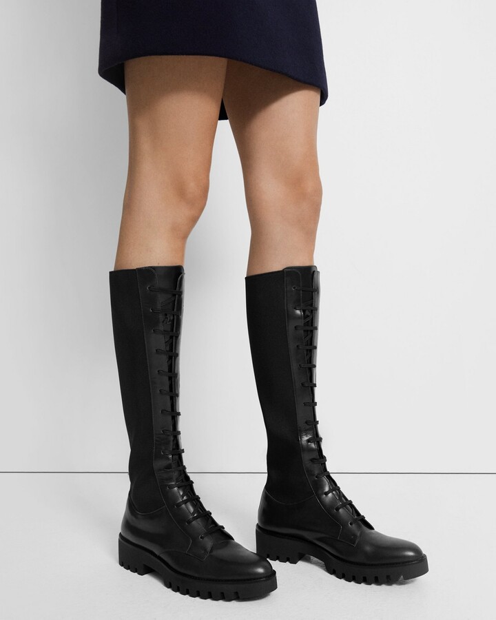 Theory Laced Lug Boot in Leather - ShopStyle