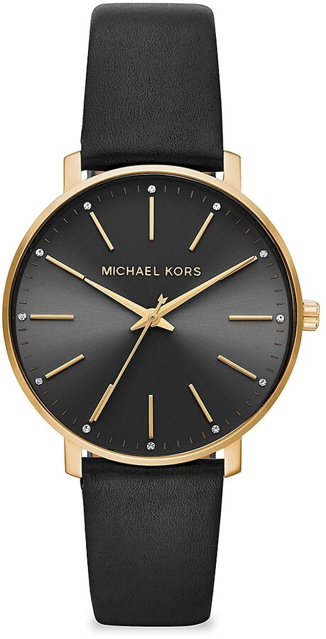 Michael Kors Pyper Three-Hand Black Leather Watch - ShopStyle