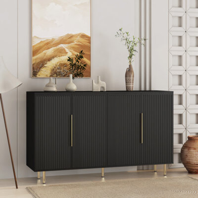 Mercer41 Fredell Black Modern Buffet Cabinet with Storage, Fluted ...