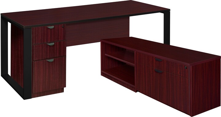 Structure 72" x 30" L-Desk with Laminate Low Credenza with Full ...