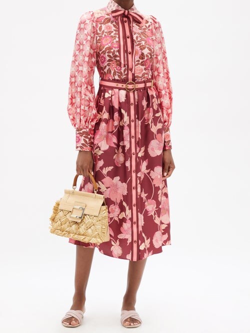 Zimmermann Concert Spliced Floral-print Silk Midi Dress - Pink Print ...