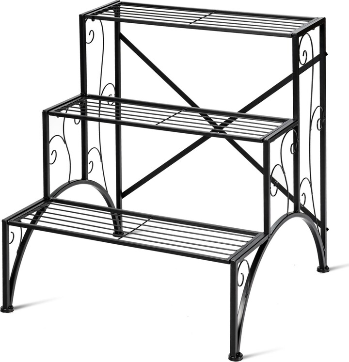 Costway Plant Rack 3-Tier Metal Plant Stand Garden Shelf Stair Style ...