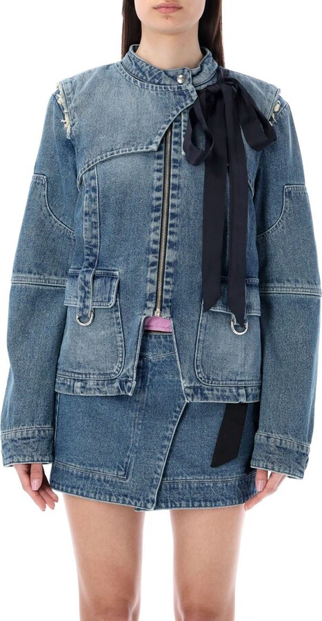 Cormio Denim jacket with pockets and saten ribbon - ShopStyle