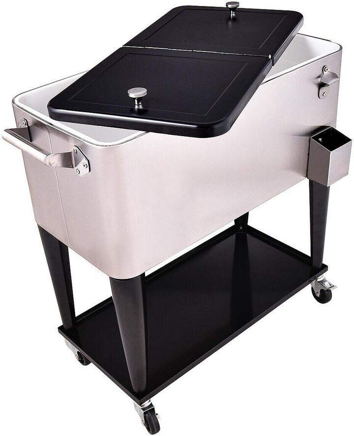 Costway Patio Cooler Rolling Outdoor Stainless Steel Ice Beverage Chest ...