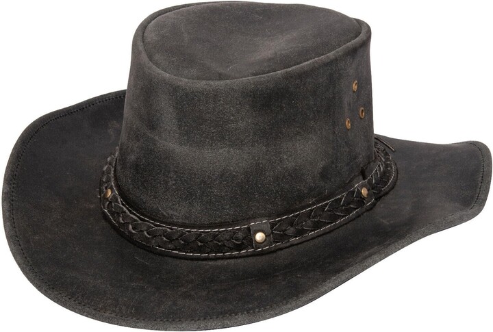 Infinity Leather Cowboy Aussie Real Leather Hat Australian Black ...