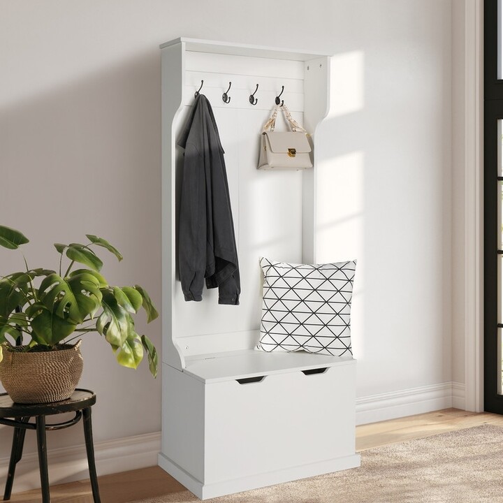 White Hall Tree with Shoe Bench & Shoes Storage for Entryway - ShopStyle