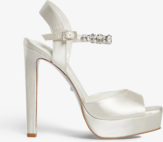 Dune Womens Ivory-satin Miracle Crystal-embellished Satin Platform ...
