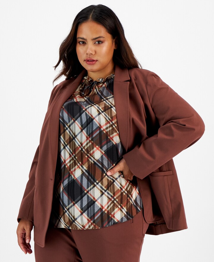 Bar III Plus Size Notched-Collar One-Button Jacket, Created for Macy's ...