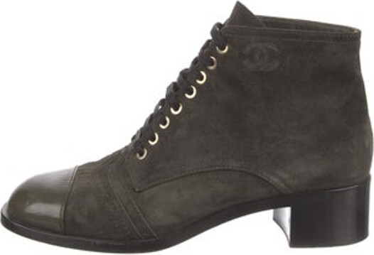 Chanel Interlocking CC Logo Leather Lace-Up Boots - ShopStyle