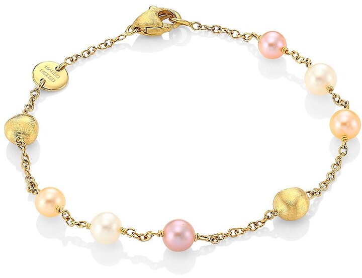 Marco Bicego Africa 18K Gold & 5MM Round Freshwater Pearl Hand Engraved Single Strand Bracelet ...