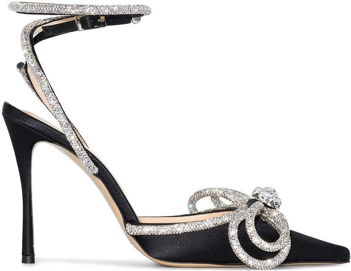 MACH & MACH Double bow crystal-embellished satin slingback pumps - ShopStyle